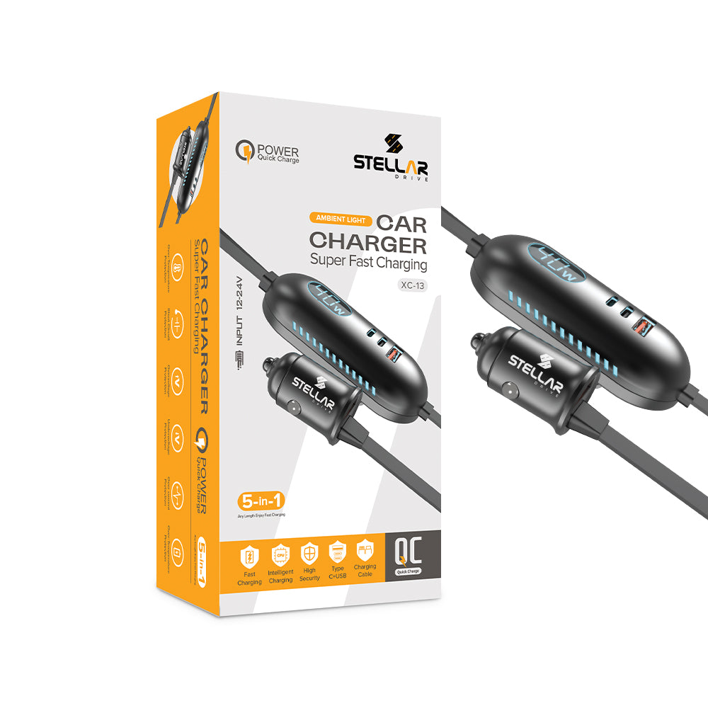 Stellar Drive XC-13 | 5-in-1 Fast Car Mobile Charger with Retractable ...